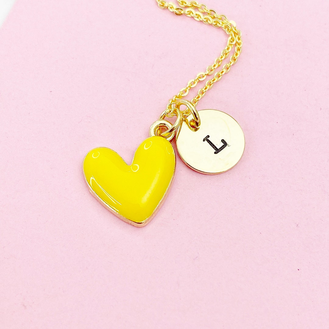 Yellow Heart Necklace, Personalized Birthday Gift, N4316 - Etsy