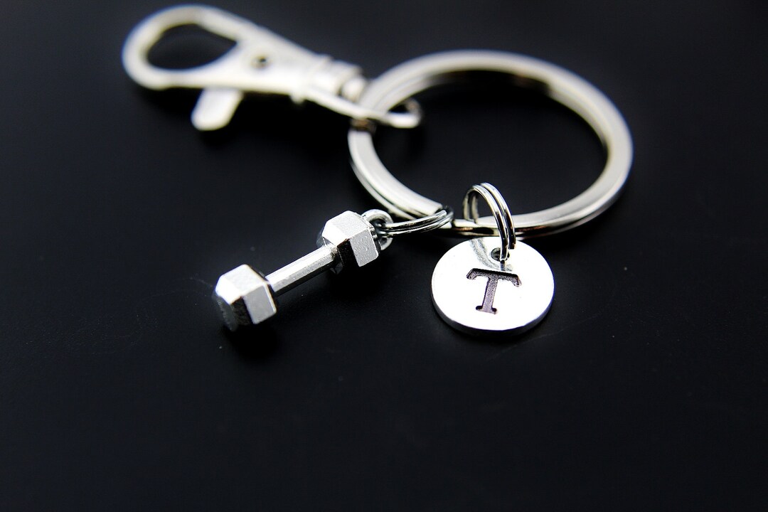 Fitness Gift Dumbbell Keychain Silver Dumbbell Charm Crossfit Fitness ...