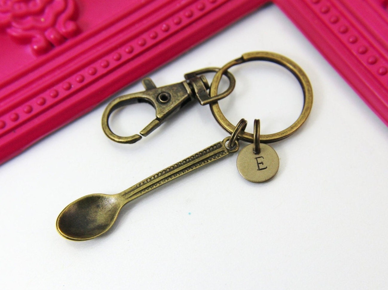 Bronze Kitchen Utensil Spoon Charm Keychain, Personalized Keychain ...