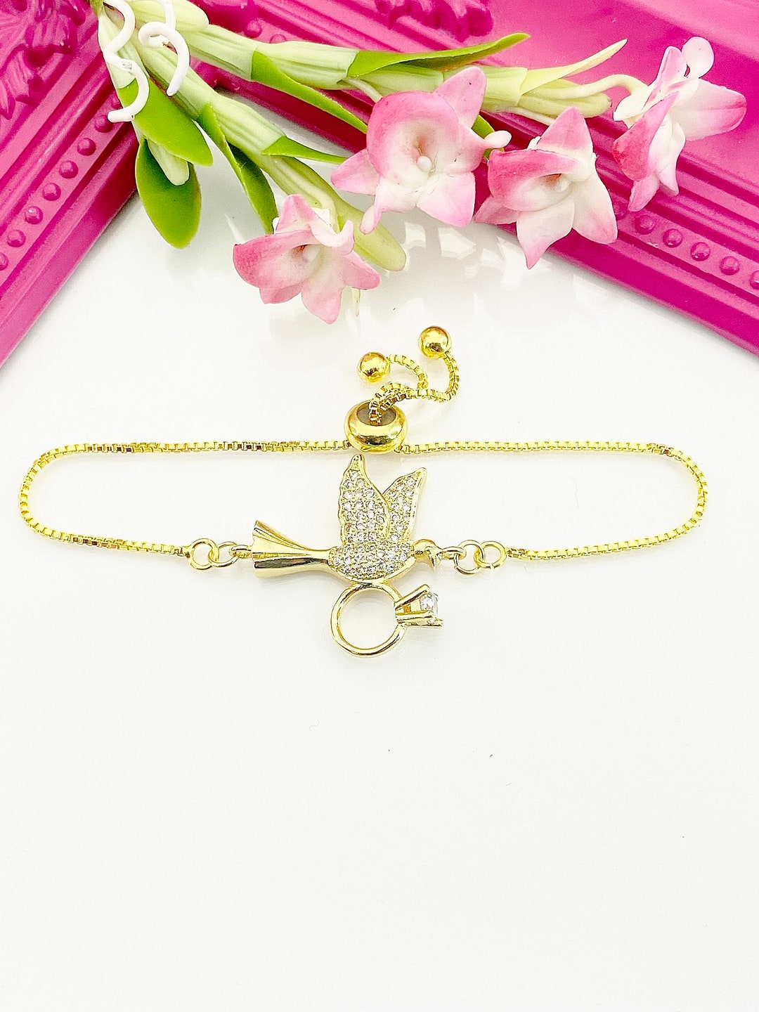 Dove Bracelet, Bird With Wedding Ring Bracelet, Gold Bracelet ...
