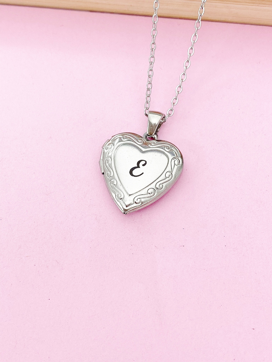Silver Heart Locket Necklace Personalized Customized Monogram Made To