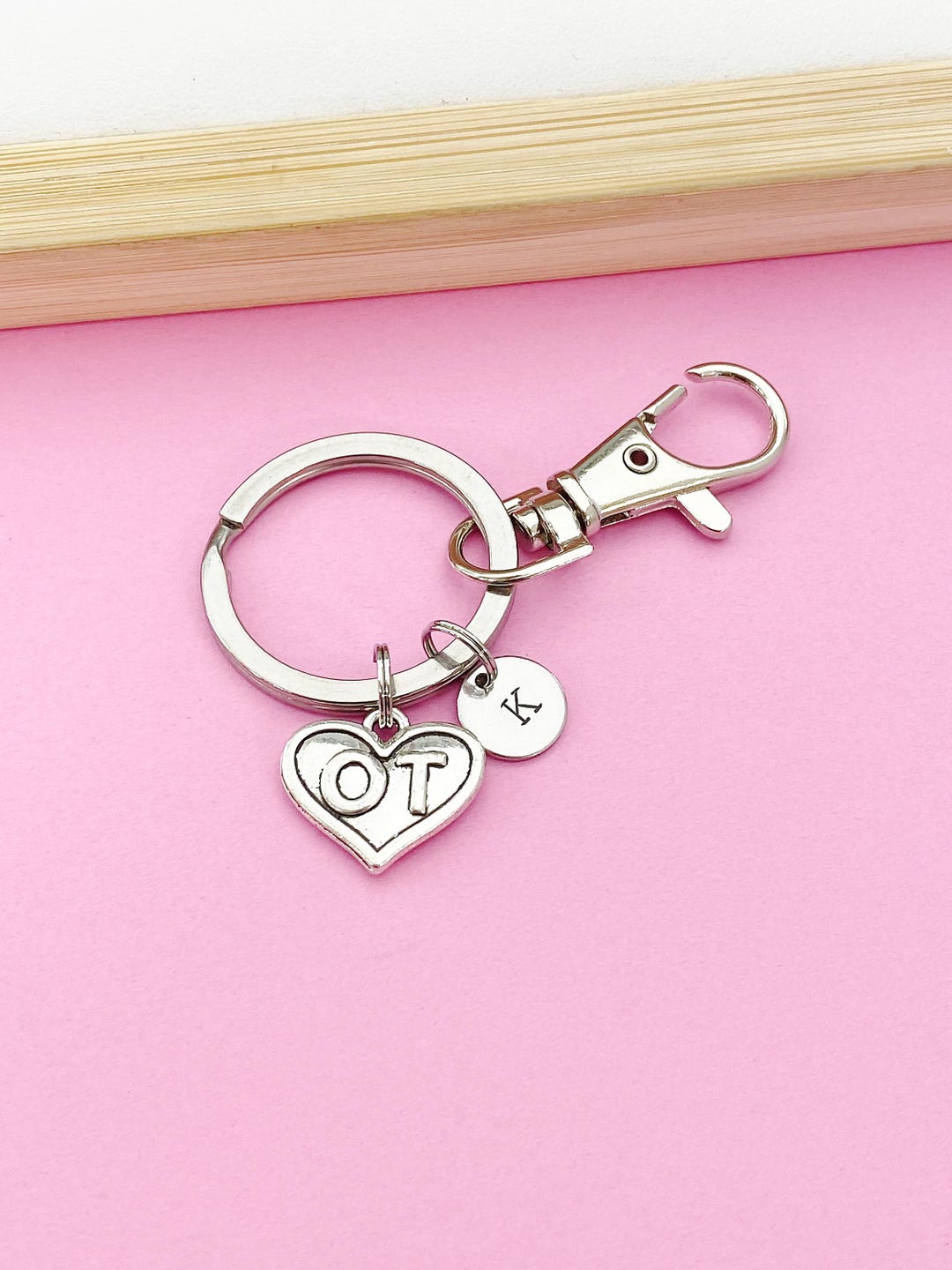 Silver Occupational Therapist Charm Keychain, OT Heart Charm ...