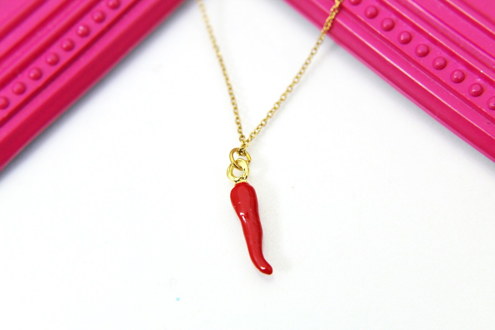 Gold Red Hot Chili Pepper Charm Necklace Red Chili Charm Red | Etsy