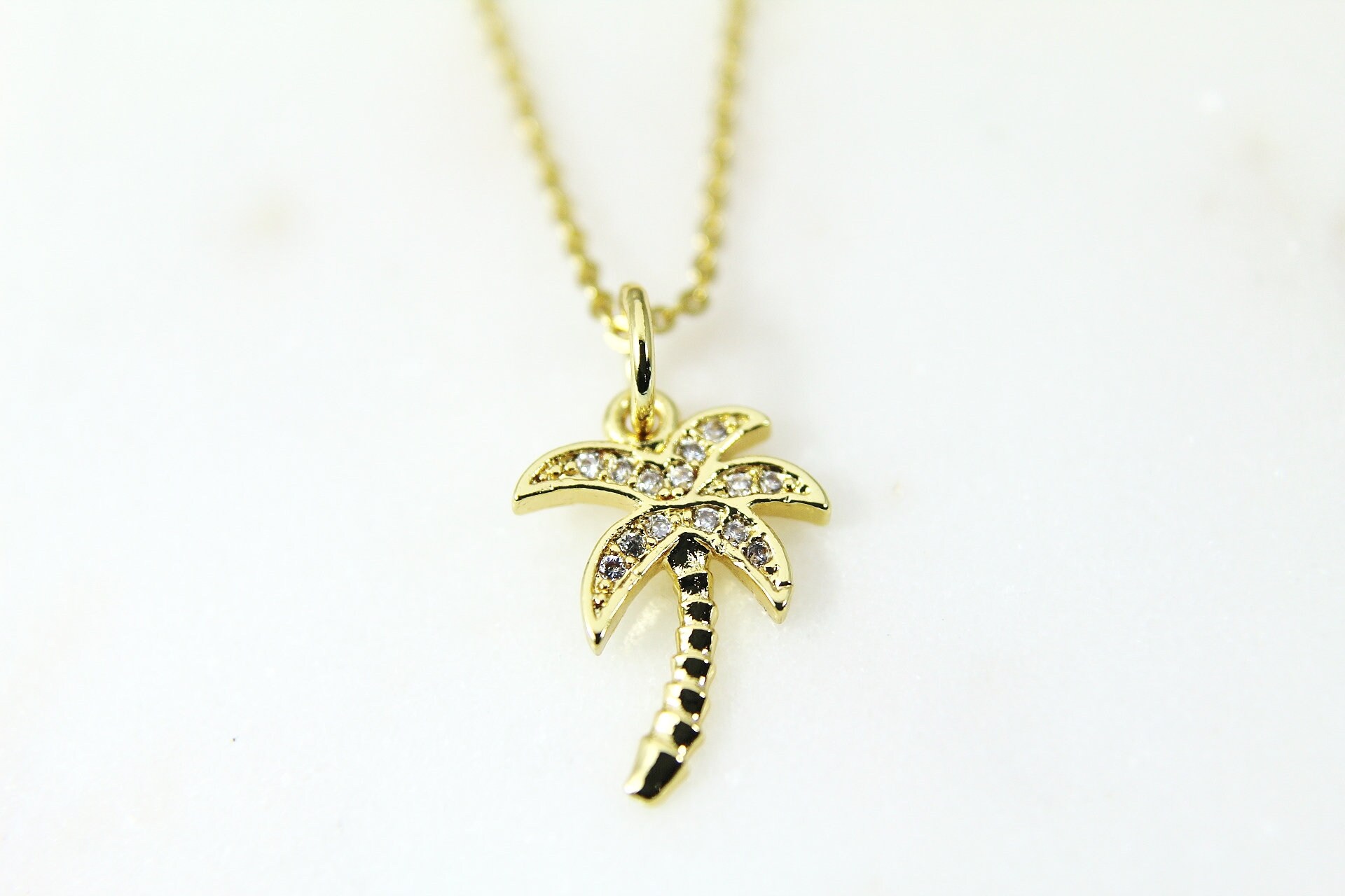 Gold Palm Tree Necklace Coconut Tree Charm Beach Jewelry CZ | Etsy