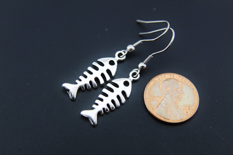 Silver Fishbone Charm Dangle Earrings Fish Bone Earrings - Etsy