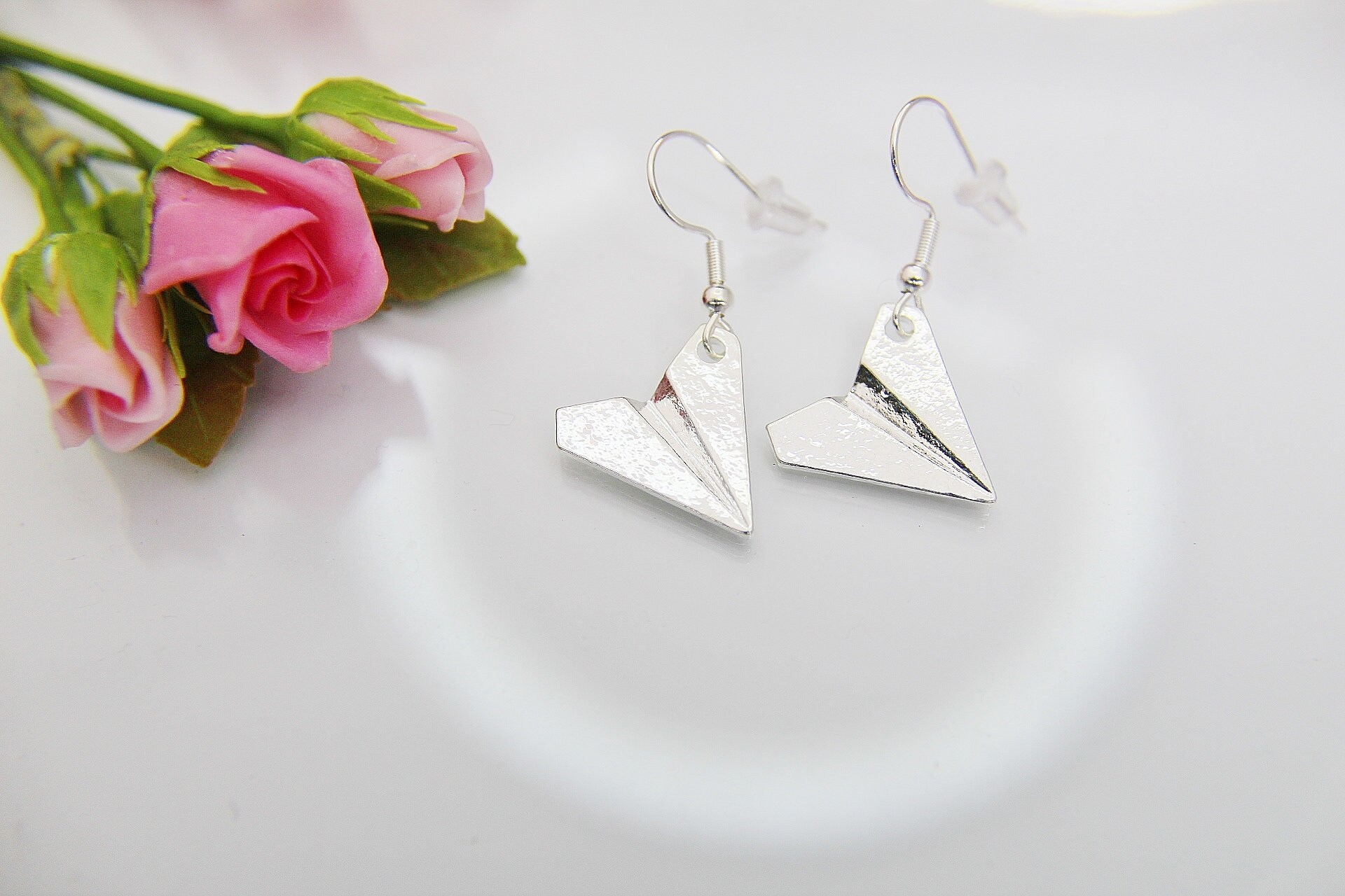 Silver Paper Airplane Earrings Paper Airplane Charm Paper - Etsy