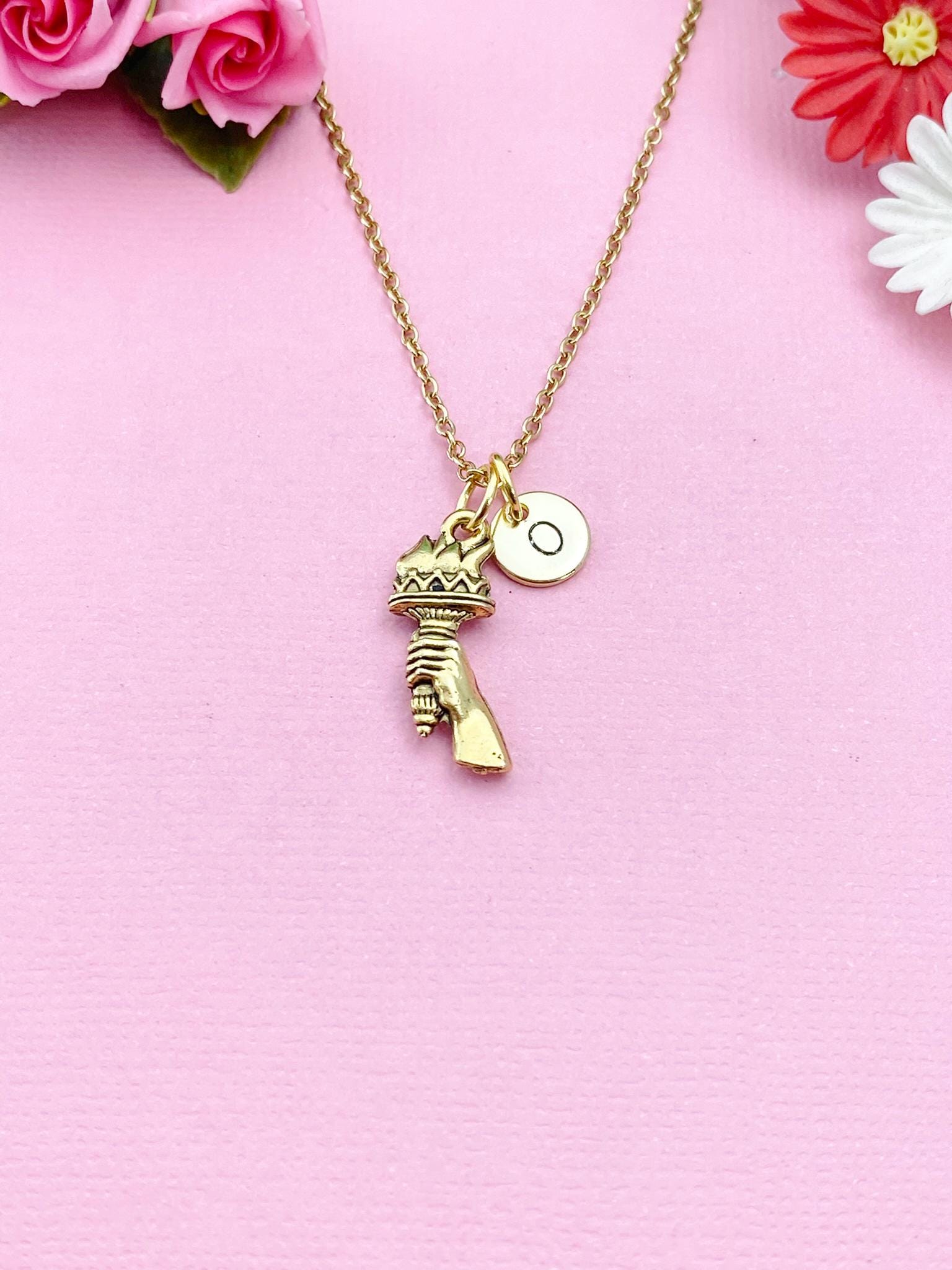 Gold Torch Necklace, Personalized Initial Charm - Etsy