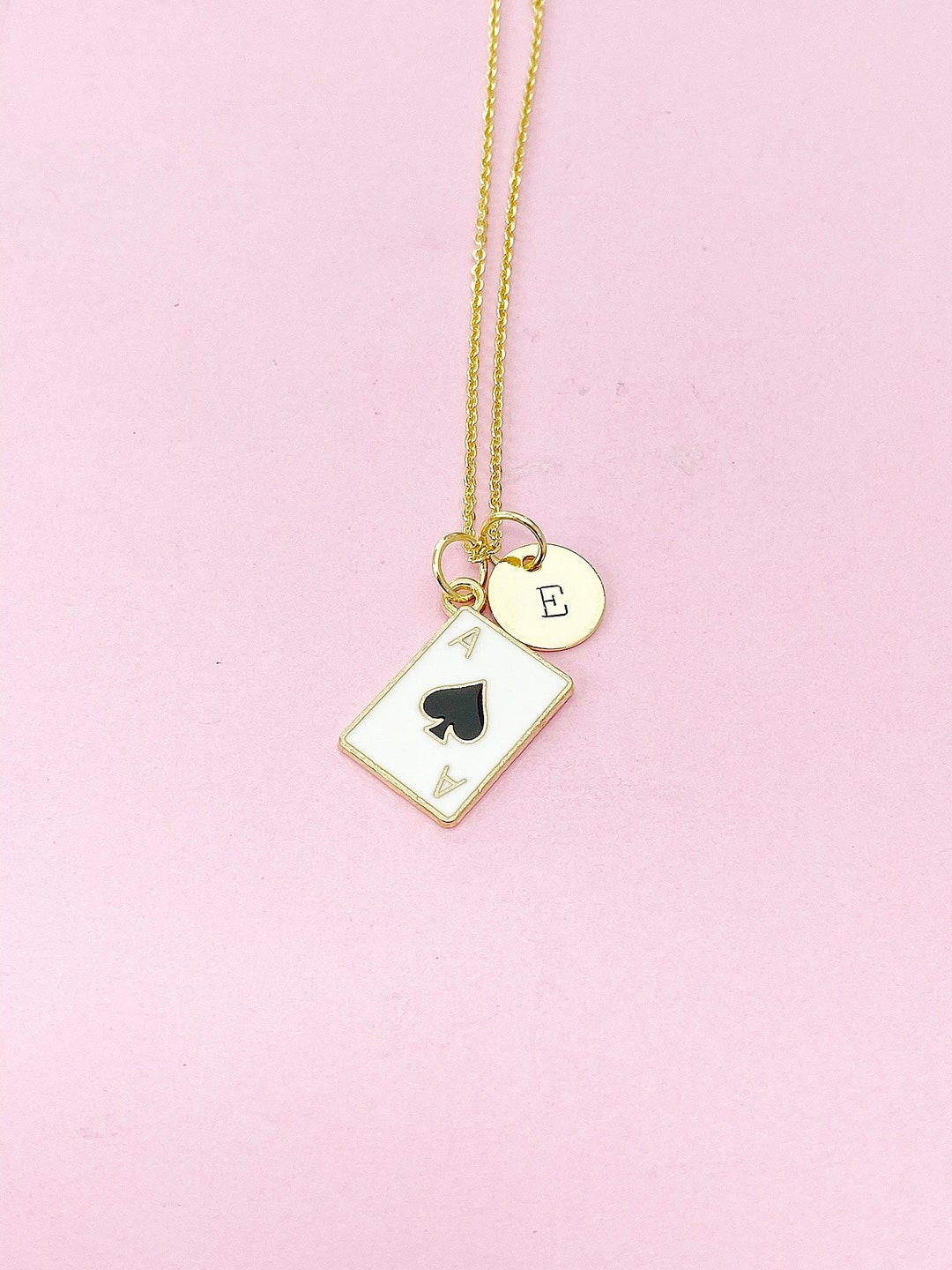 Gold Ace of Spades Charm Necklace, A Black Spades Card Poker Jewelry ...