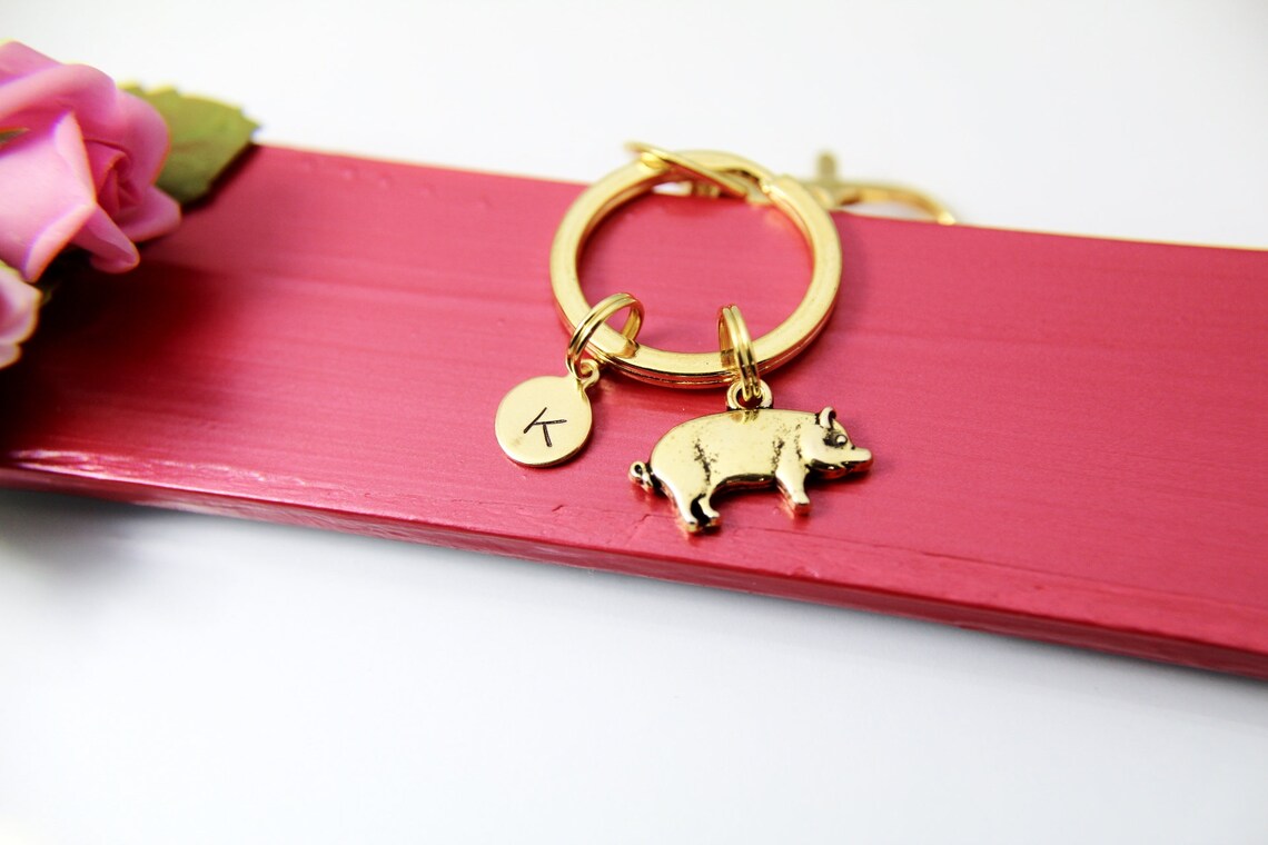Pig Keychain Gold Pig Charm Keychain Pig Charm Farm Animal | Etsy