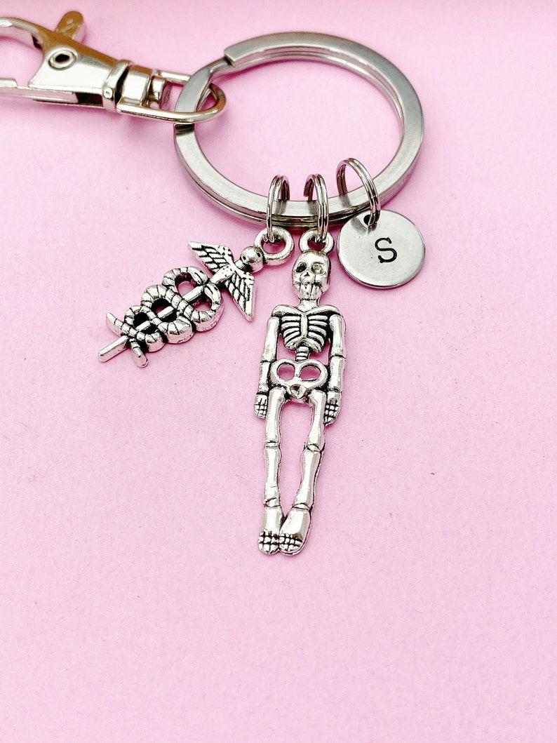 Silver Caduceus Skeleton Charm Keychain, Medical School Gifts ...