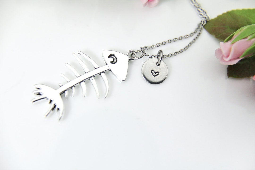 Silver Ichthus Fish Bone Charm Necklace, Jesus Fish Charm, Fishbone ...