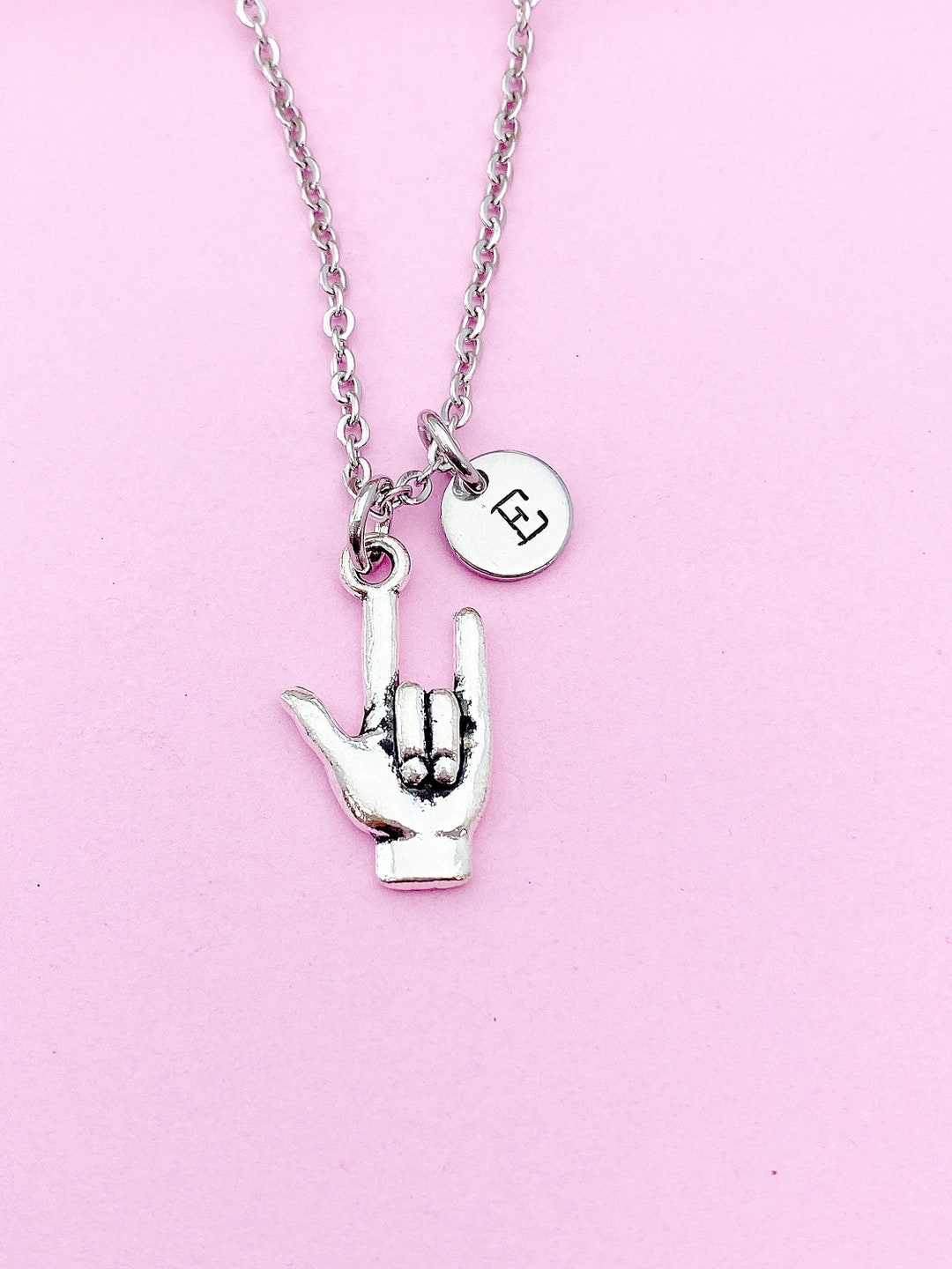 Silver ASL I Love You Hand Necklace, Initial Charm, Valentine Gift - Etsy