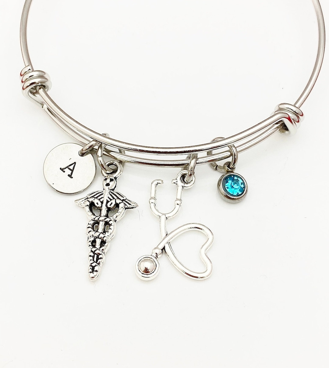 Silver Caduceus Stethoscope Charm Bracelet, Doctor Nurse Bracelet, Med ...