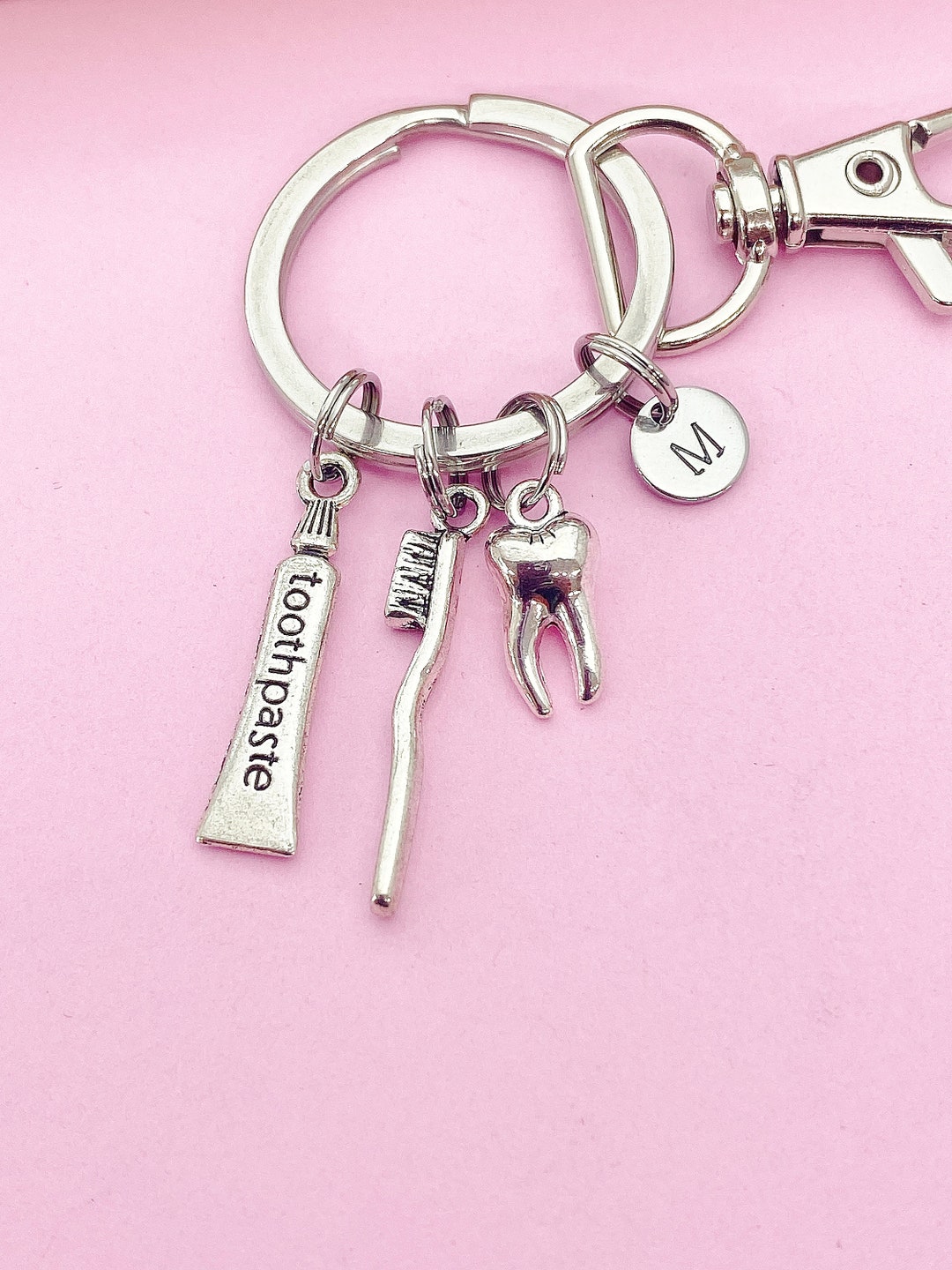 Dentist Keychain, Silver Toothpaste Toothbrush Tooth Molar Charm ...
