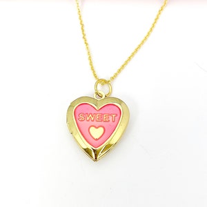Gold Sweet Pink Heart Locket Charm Necklace Birthday Teen Girl Gifts ...
