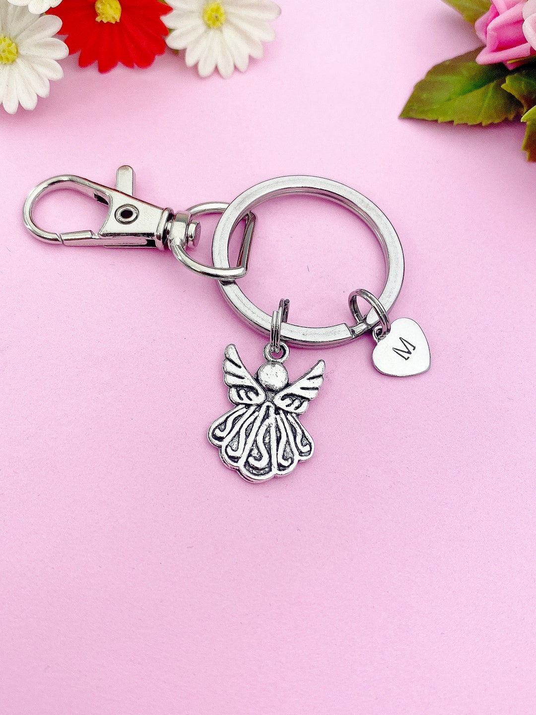 Guardian Angel Keychain Silver Guardian Angel Charm Guardian Angel ...
