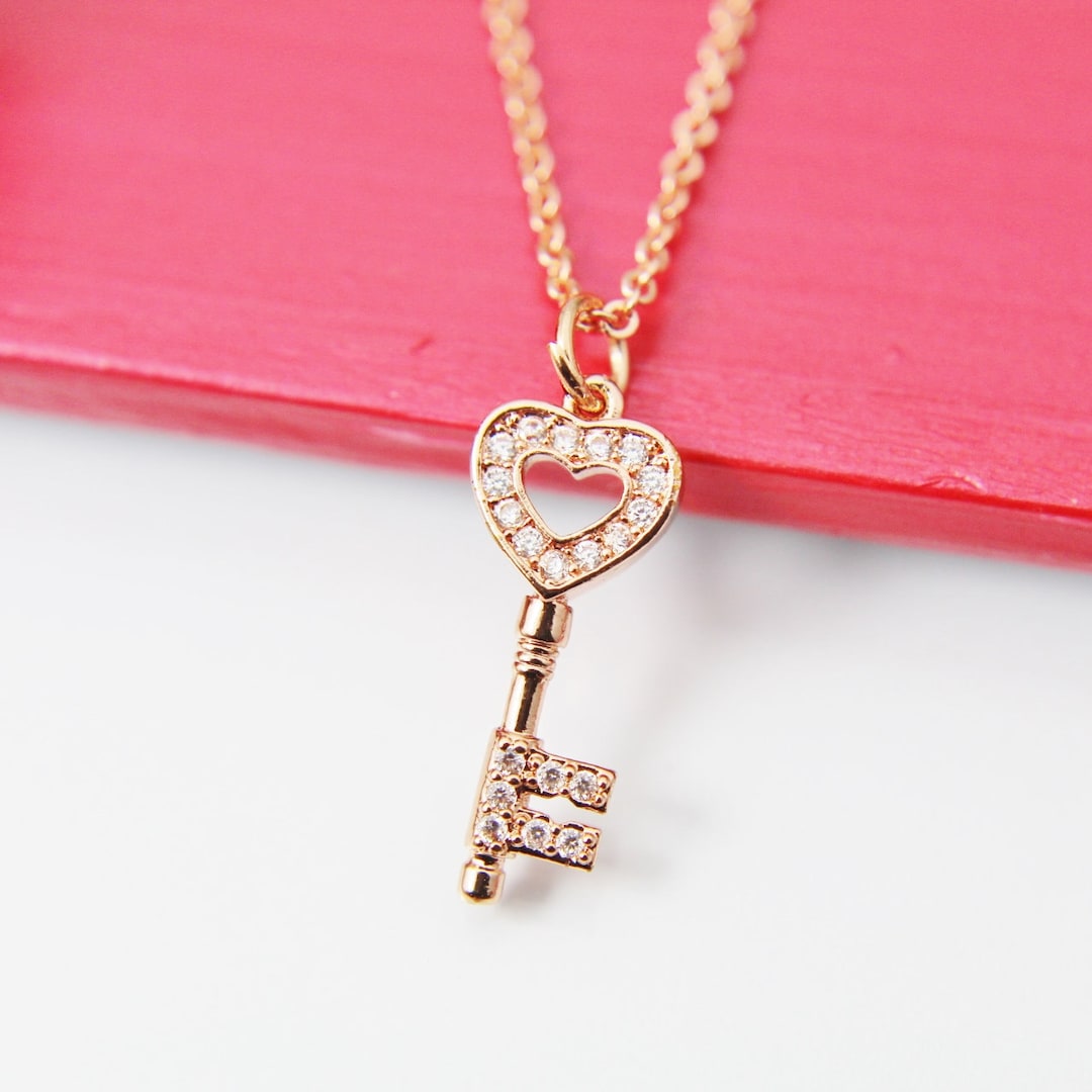 Rose Gold Heart Key Necklace, Rose Gold Key Necklace, Rose Gold Heart ...