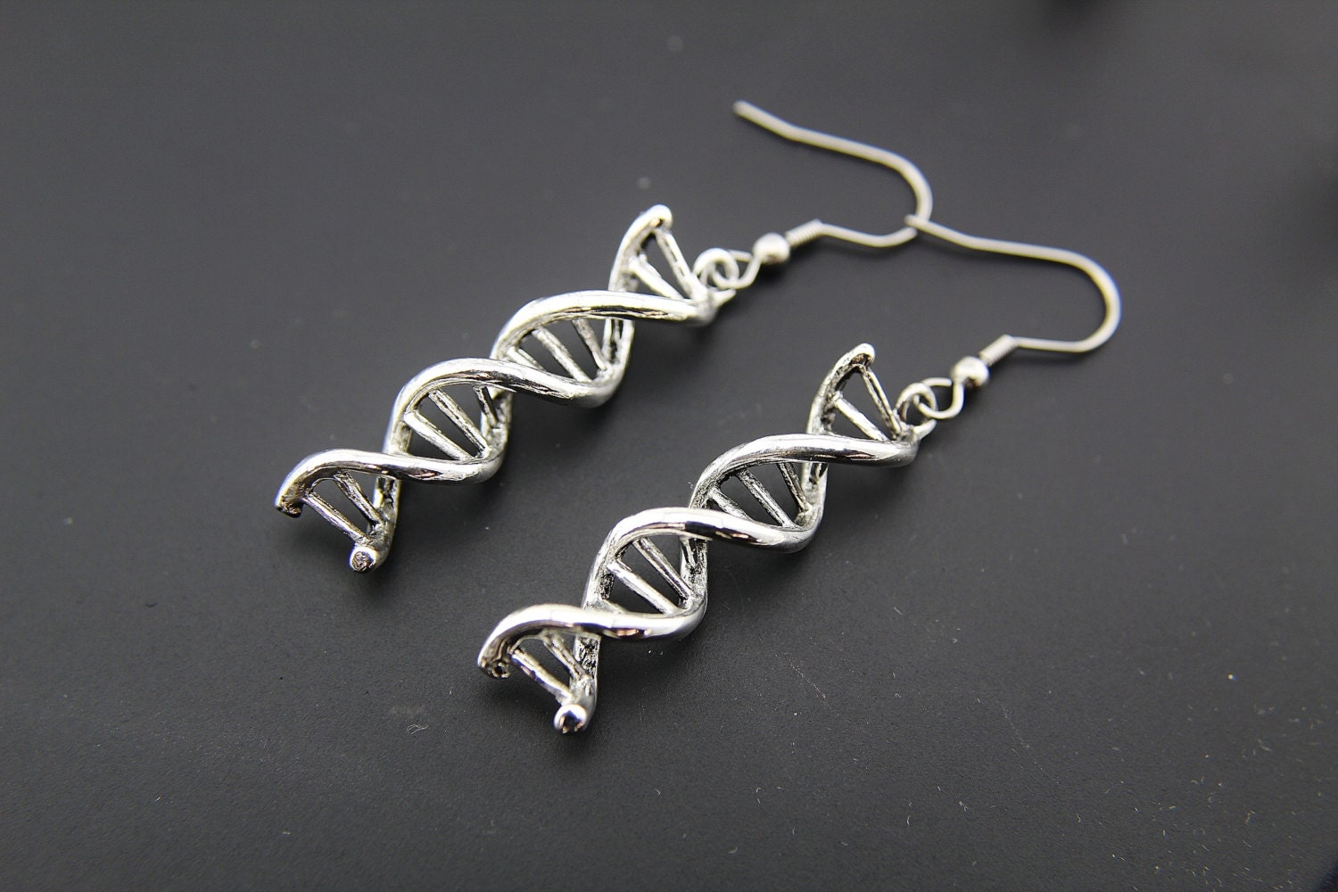 Silver DNA Charm Dangle Earrings DNA Charm DNA Earrings - Etsy