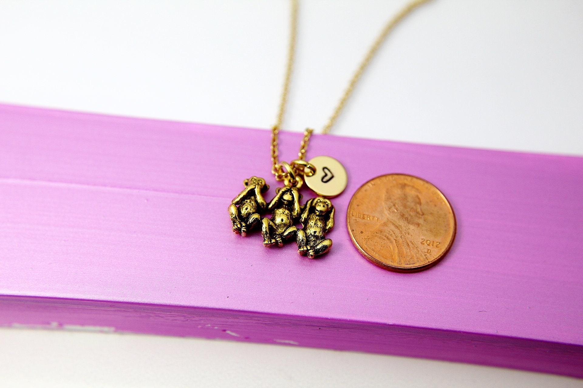Three Wise Monkeys Necklace Gold Three Monkeys Charm Three - Etsy