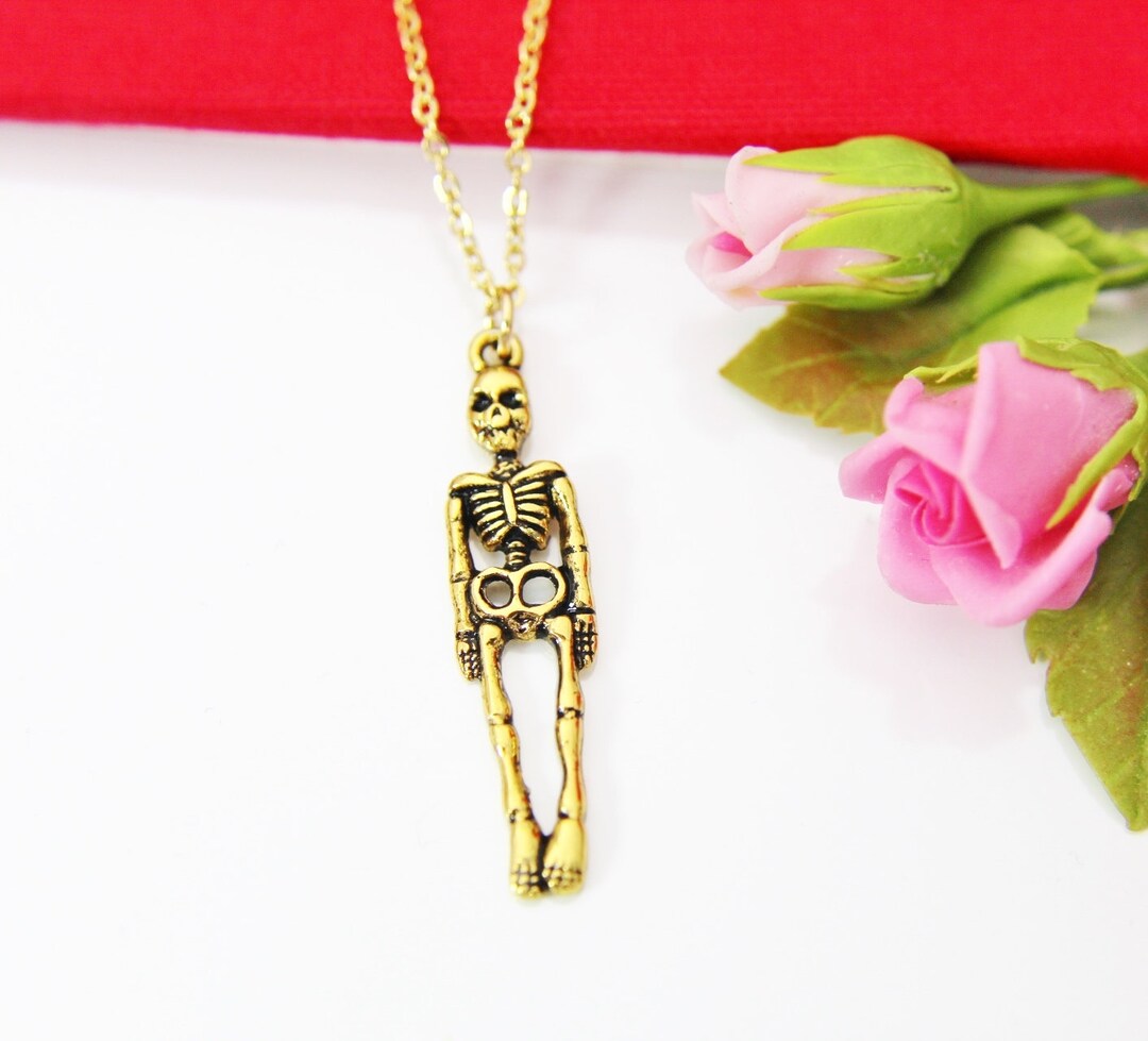 Gold Skeleton Necklace, Human Skeleton Charm Necklace, N449C - Etsy