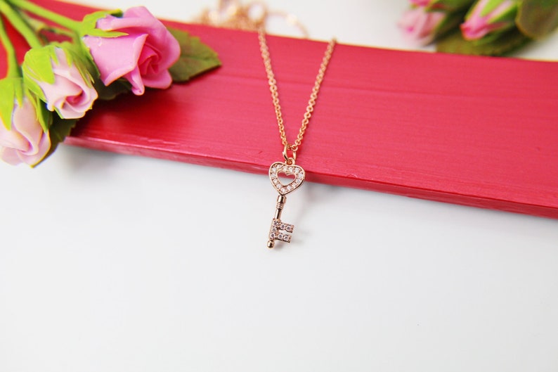 Rose Gold Heart Key Necklace Rose Gold Key Necklace Rose | Etsy