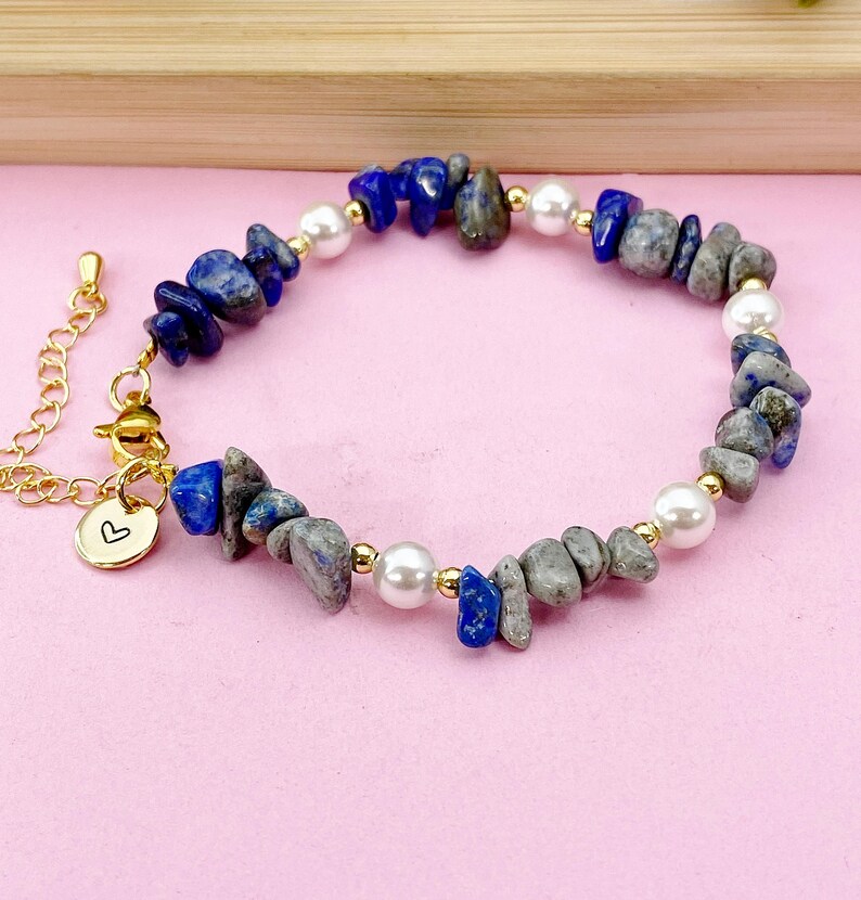 Lapis Lazuli Shell Pearl Bracelet, Gold Natural Gemstone Jewelry, N6299 ...