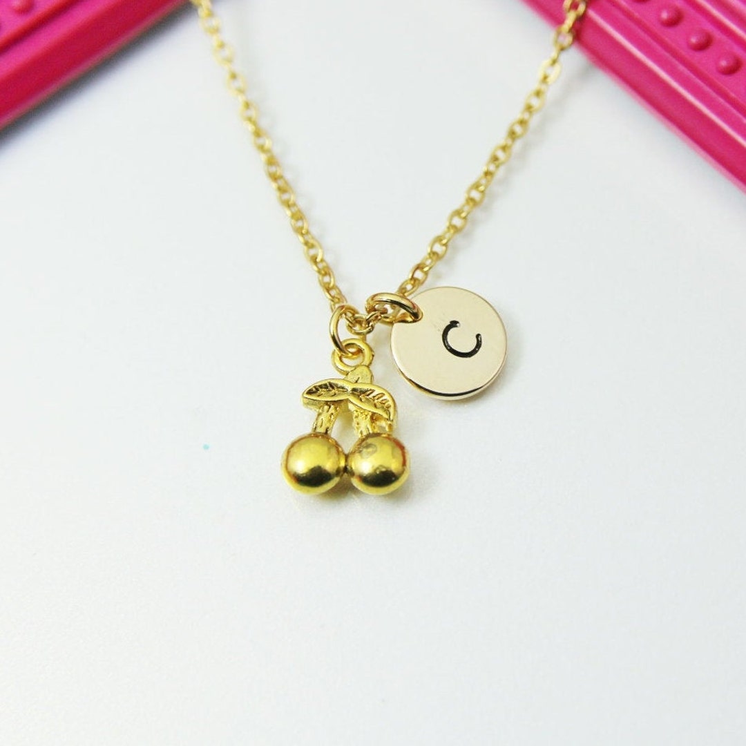Gold Cherry Necklace, Cherries Charm, Foodie Gift, Fruit Charm ...