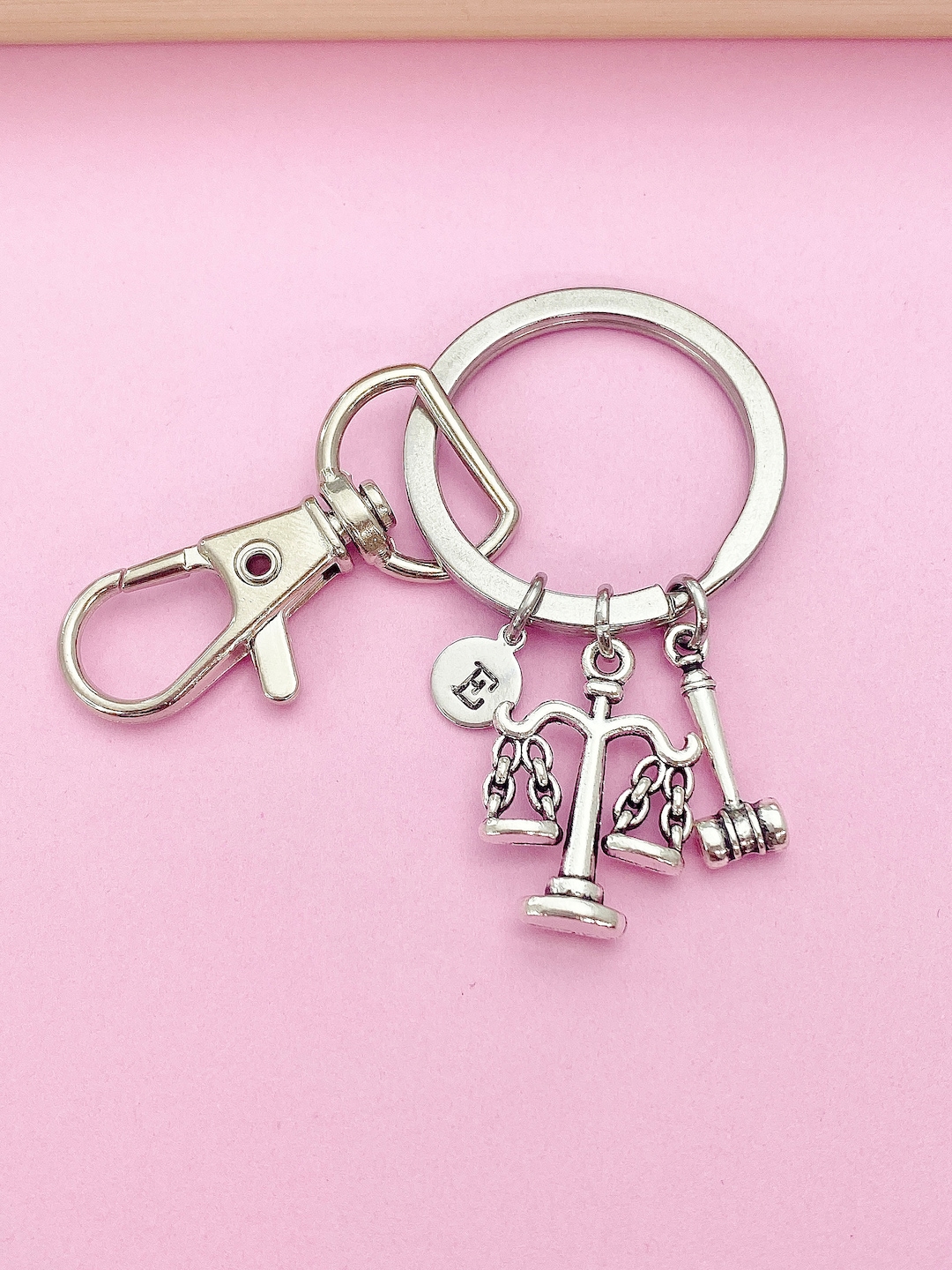 Silver Lawyer Keychain, Justice Scale Gavel Charm, Libra, Lawyer Gift ...
