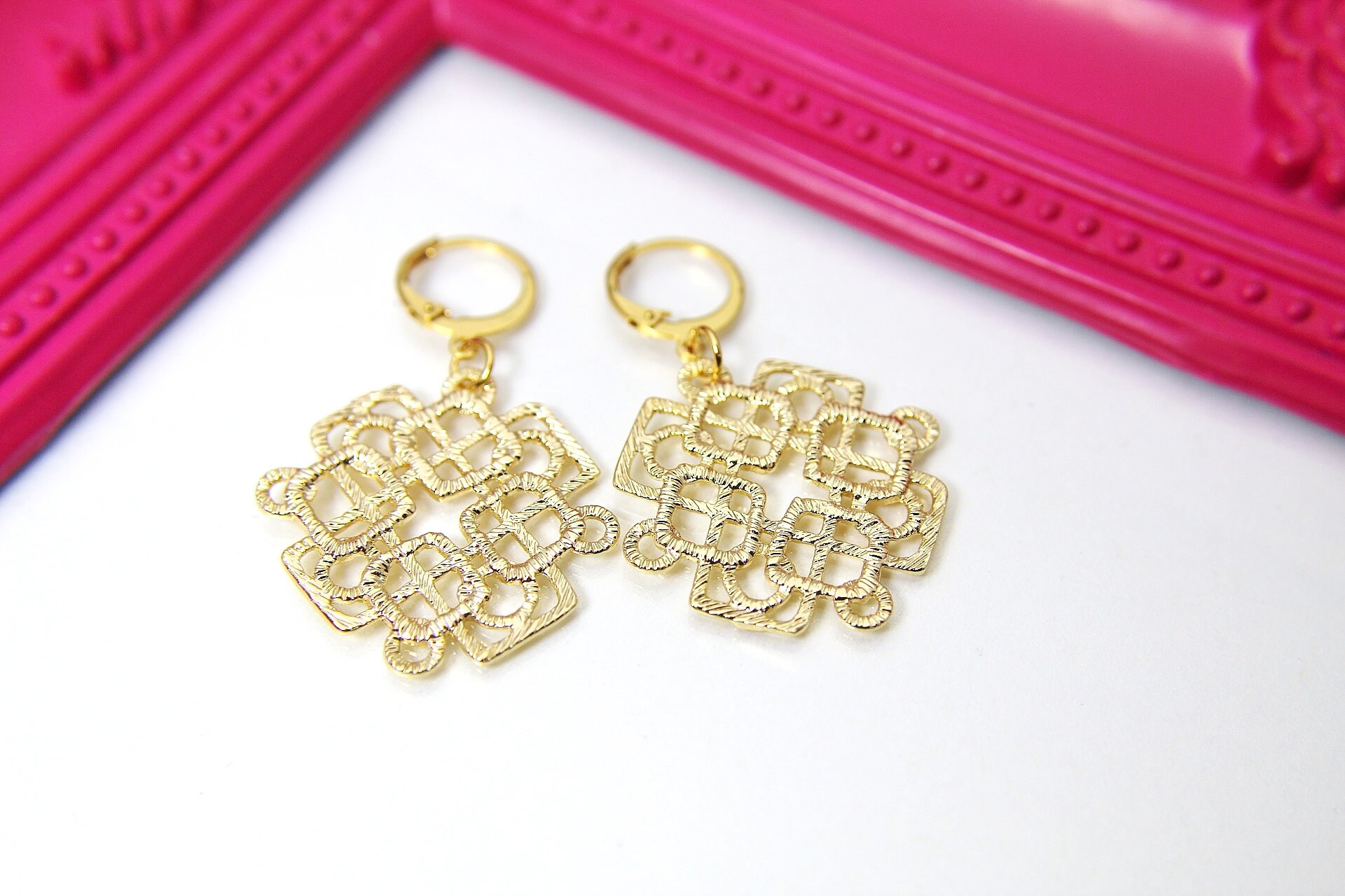 Gold Chinese Knot Charm Earrings Beautiful 18K Gold Plated | Etsy