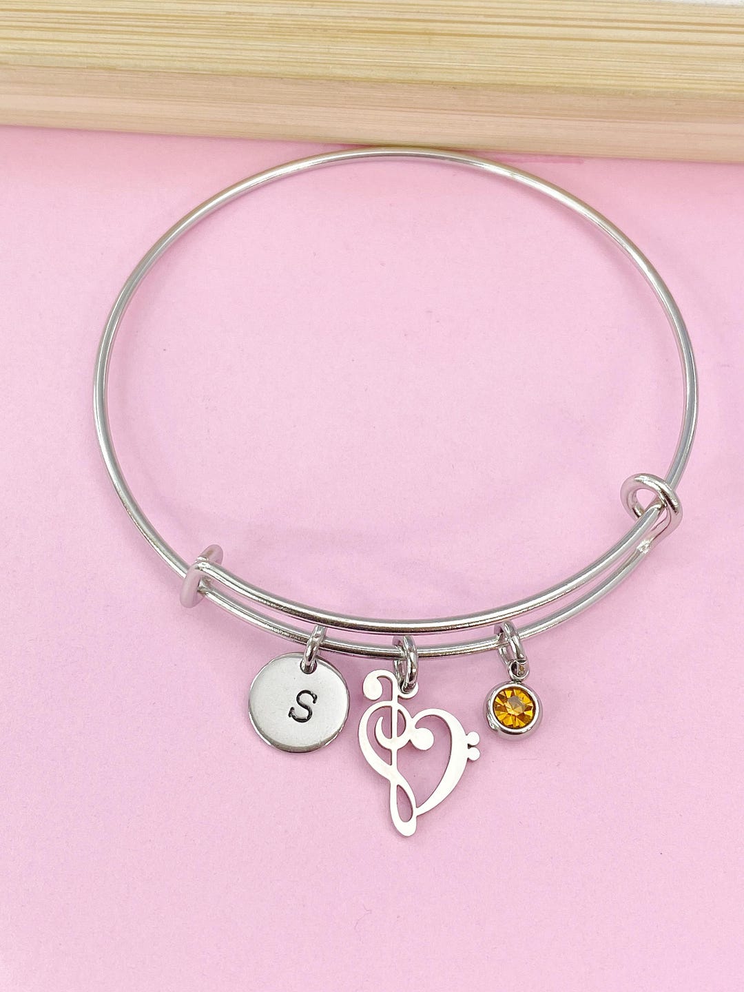 Silver Bass Clef Music Note Heart Charm Bracelet, School Band Orchestra ...