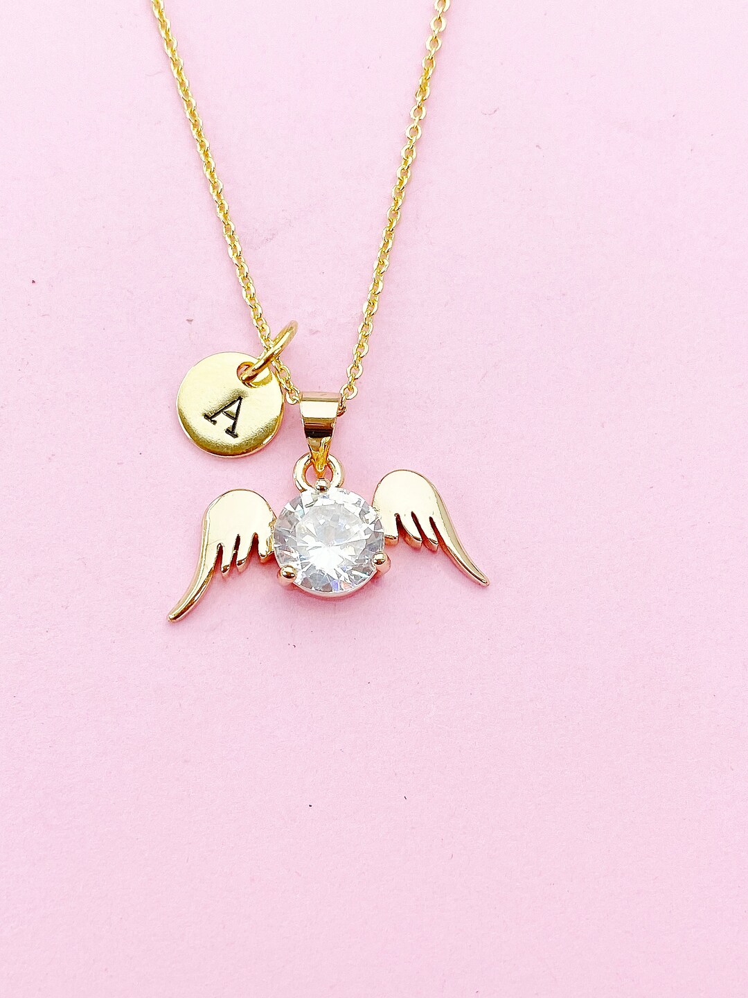 Gold Guardian Angel Wings Charm Necklace, N5754B - Etsy