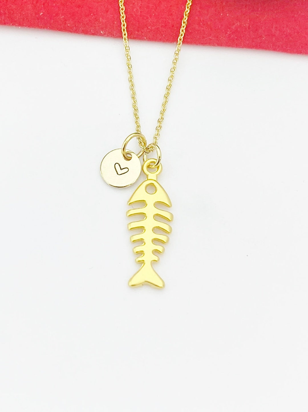 Gold Fishbone Charm Necklace Fishbone Jewelry Gifts, Personalized ...