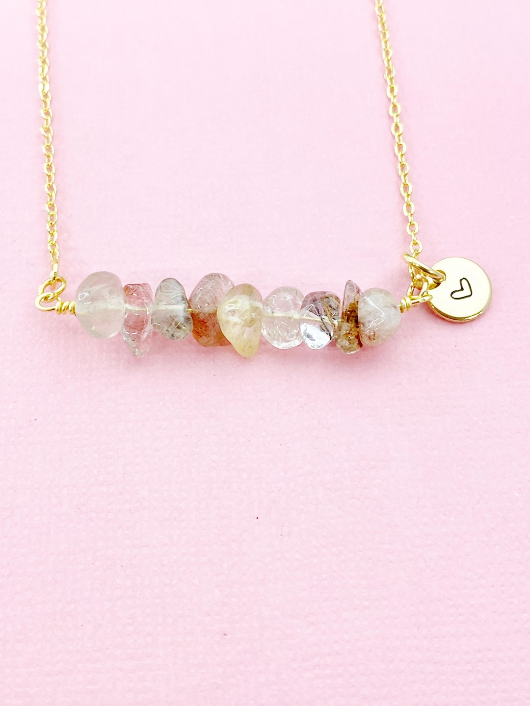 Rutilated Necklace, Gold Necklace, Natural Rutilated Quartz Gemstone ...