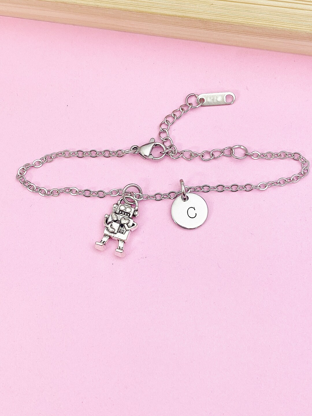 Silver Robot Heart Charm Bracelet Robotic Gifts Ideas Personalized ...