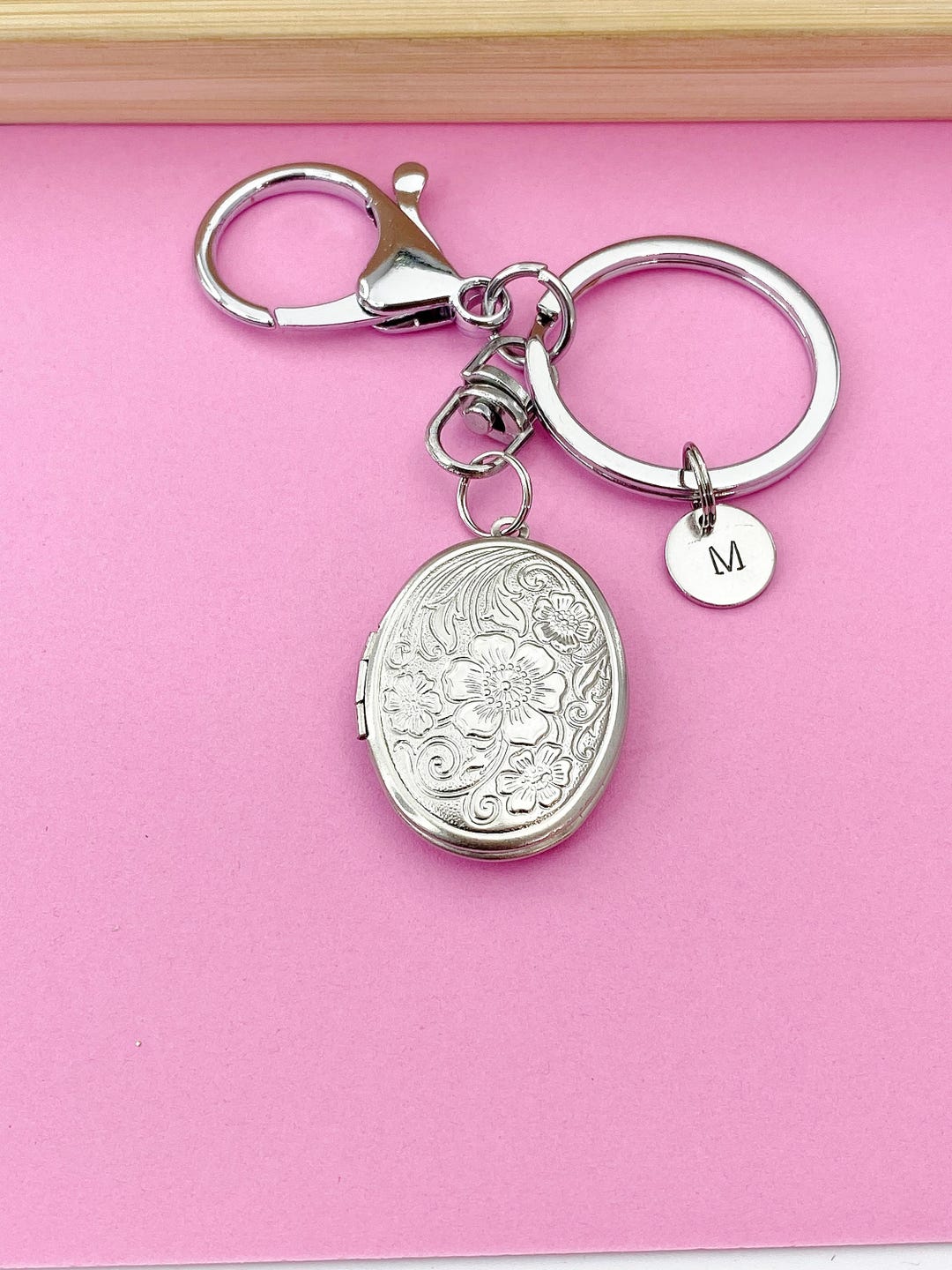 Flower Locket Keychain, Keepsake Photo Frame, Stainless Steel Flower ...