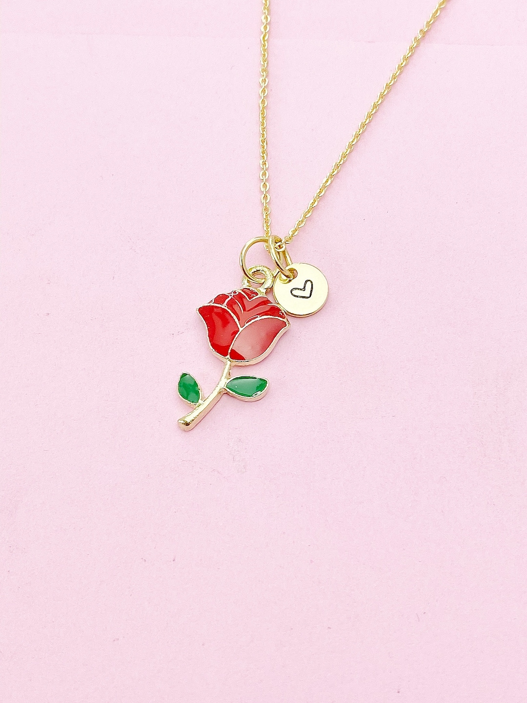 Gold Red Rose Charm Necklace, Red Rose Flower Jewelry, N608A - Etsy