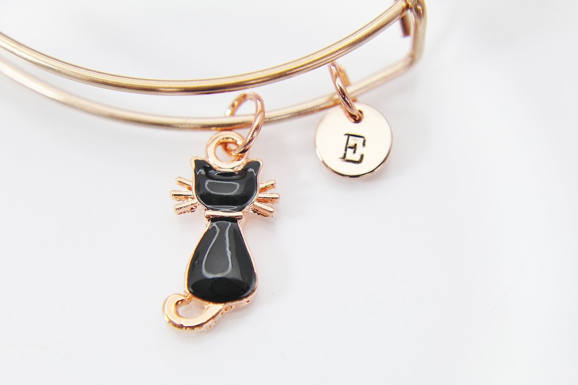 Black Cat Bracelet Rose Gold Cat Bracelet Animal Charm Pet - Etsy