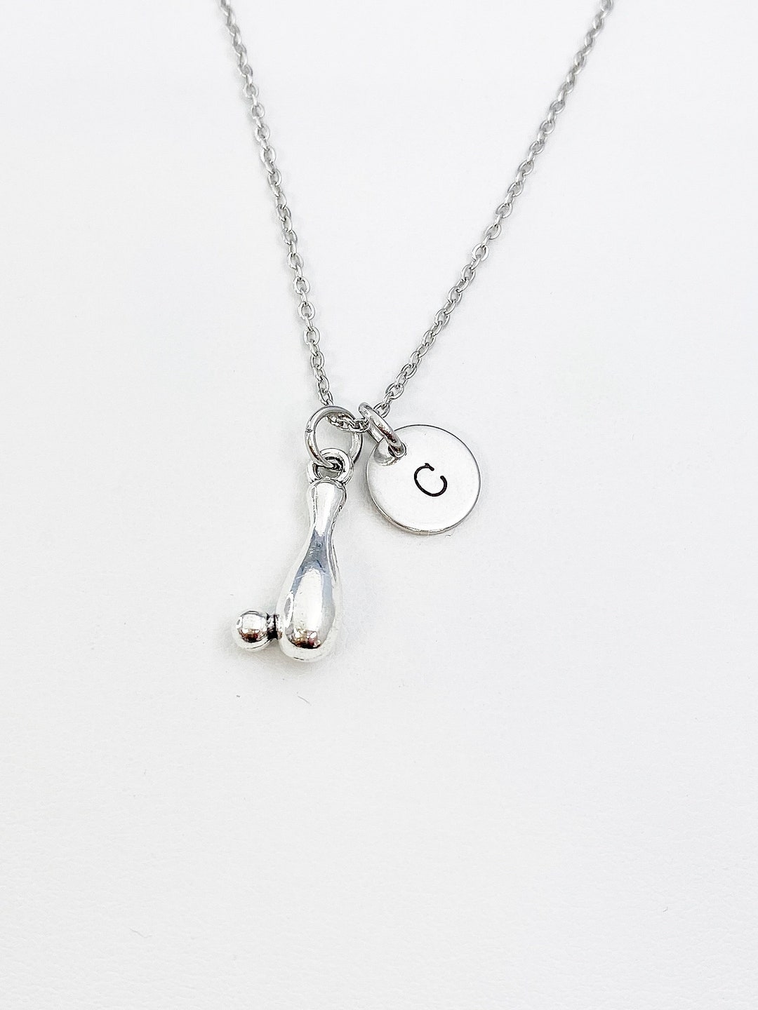 Silver Bowling Pin Charm Necklace Everyday Gift Ideas Personalized ...