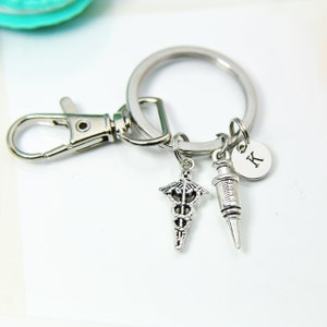 Silver Medical Syringe Caduceus Charm Keychain, Best Birthday Christmas ...
