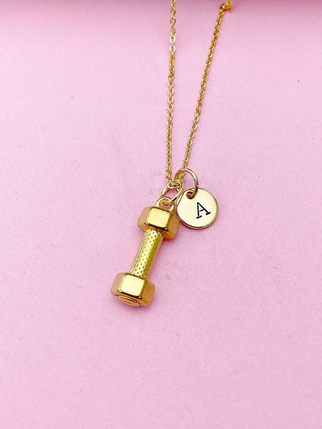 Gold Dumbbell Charm Necklace, N5731 - Etsy