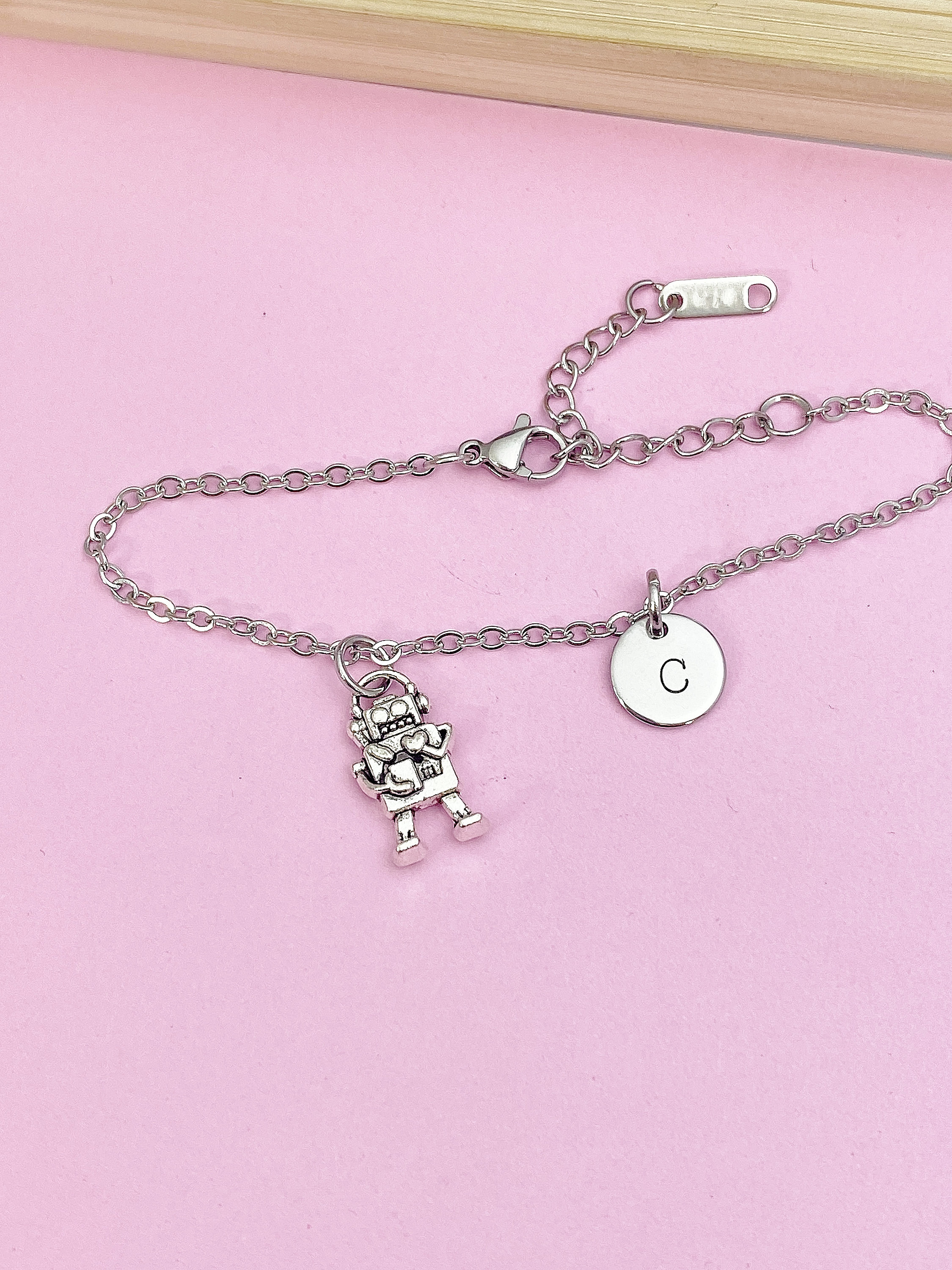 Silver Robot Heart Charm Bracelet Robotic Gifts Ideas Personalized ...