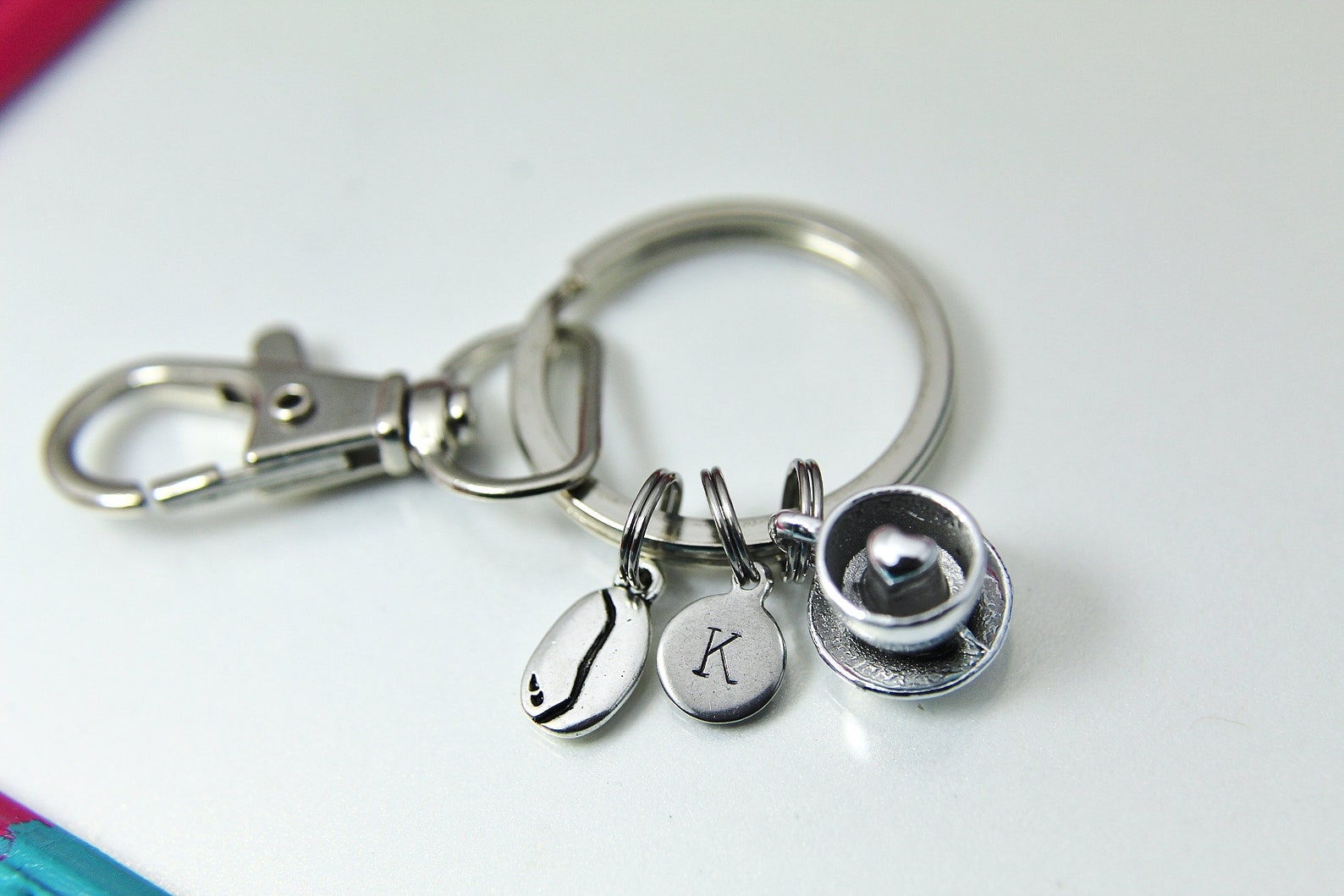 Coffee Bean Keychain Coffee Charm Coffee Cup and Saucer | Etsy