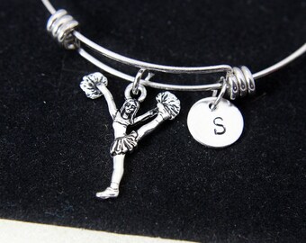 Cheer LOVE Cheerleading Charm Bangle Bracelet Silver - Etsy