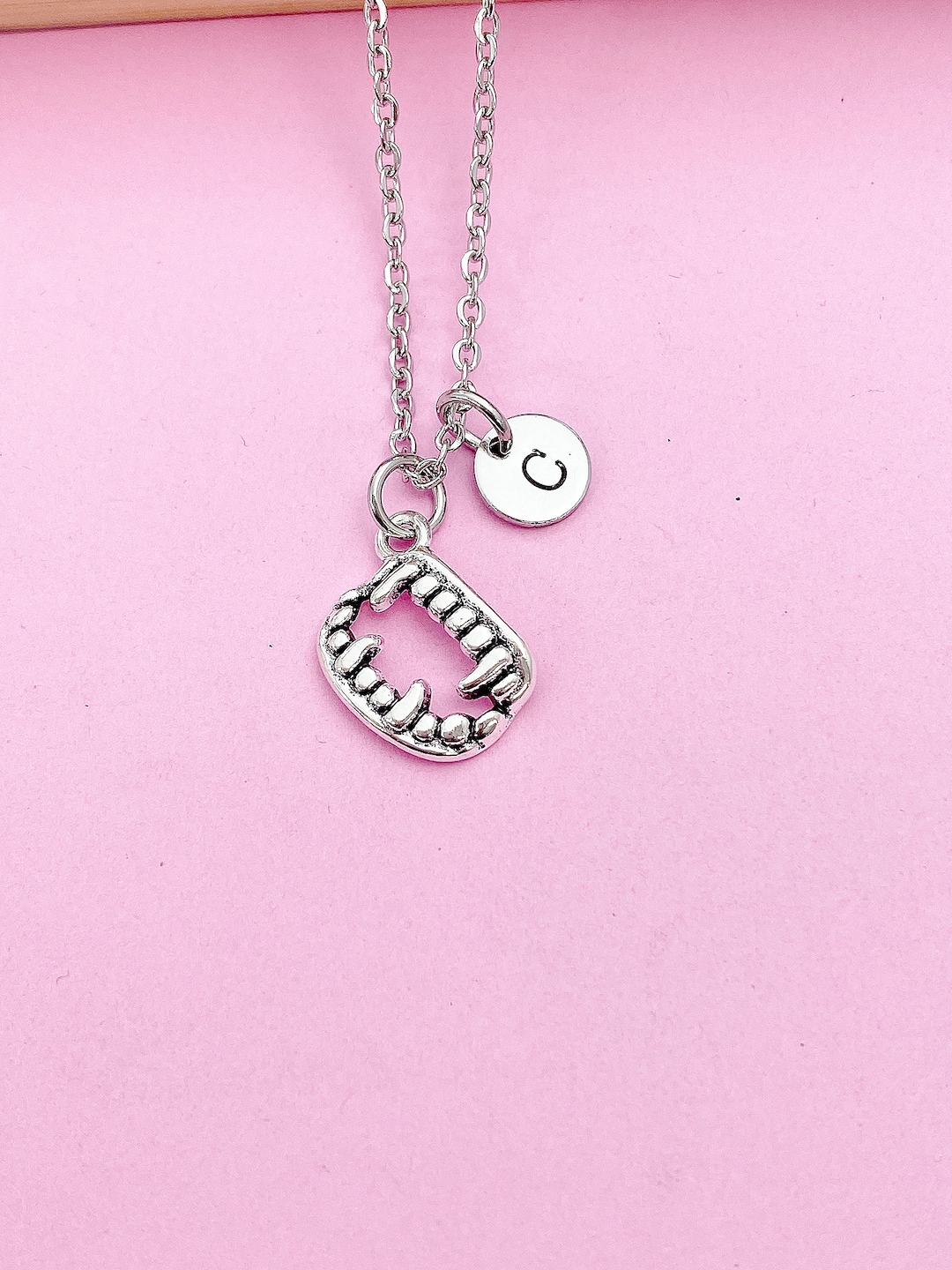 Silver Vampire Teeth Charm Necklace Halloween Gift Ideas Personalized ...