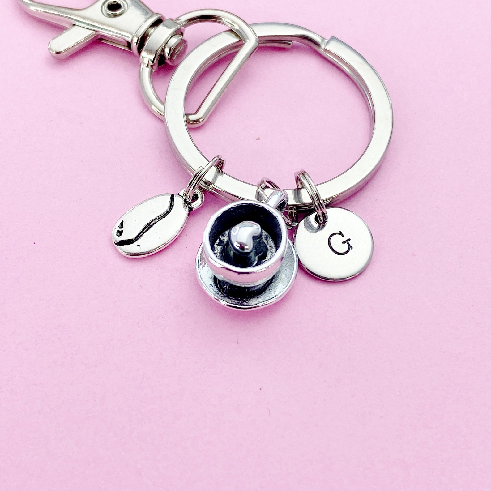 Coffee Bean Keychain, Initial Charm, Personalized Coffee Lover Gift - Etsy