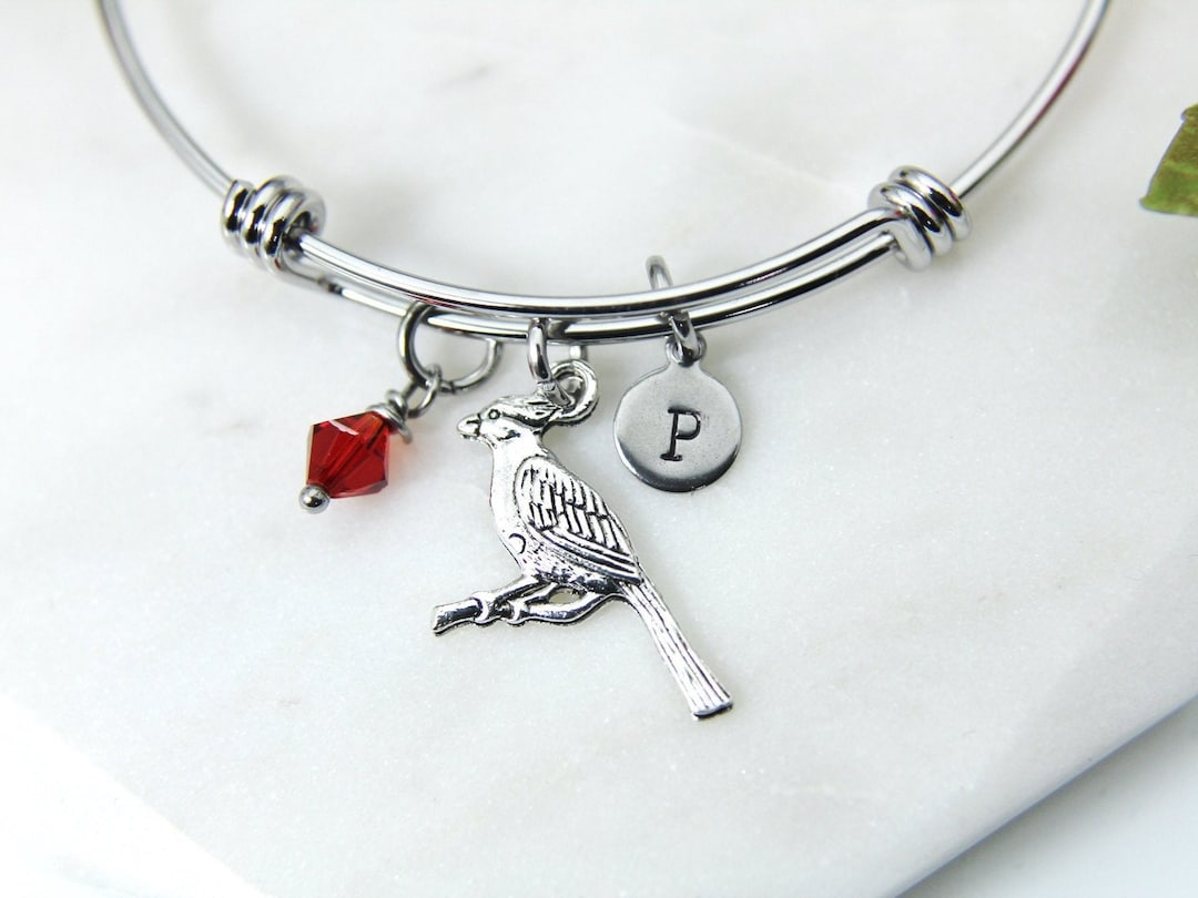 Silver Cardinal Charm Bracelet, Cardinal Bird Charm, Stainless Steel ...