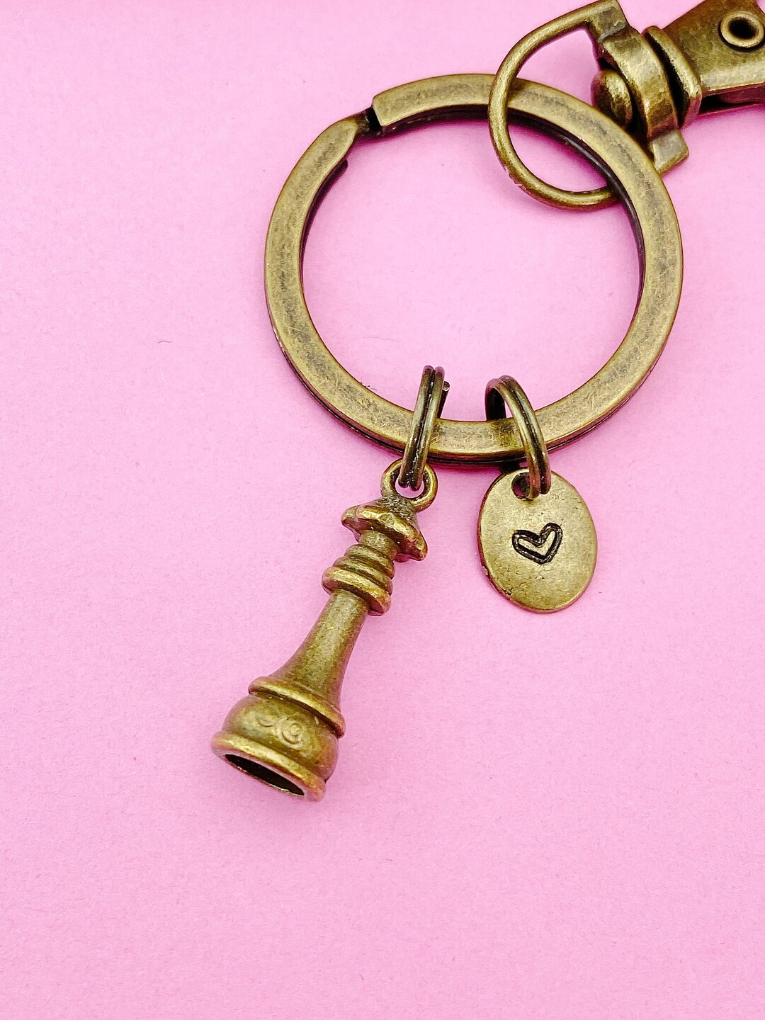 Bronze Queen Chess Piece Keychain Personalized Customized Monogram Made ...