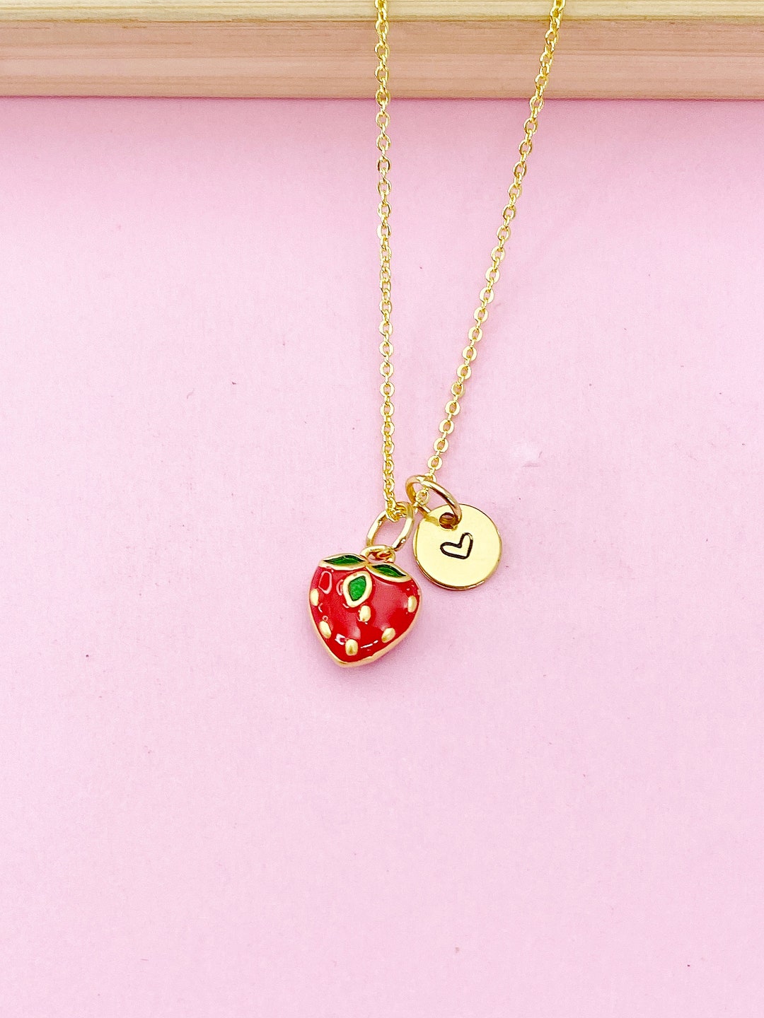 Gold Strawberry Charm Necklace, N5789 - Etsy