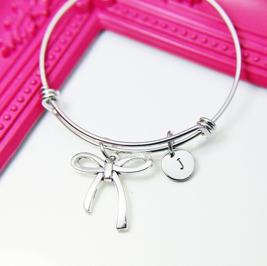 Best Christmas Gift Bow Bracelet, Silver Bow Charm Bracelet, Bow Charm ...