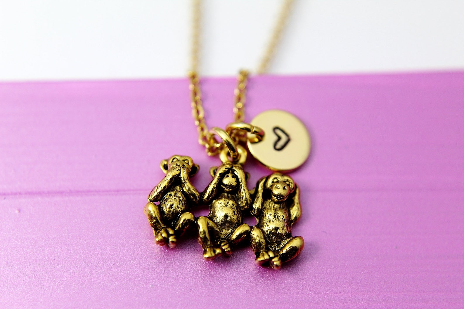 Three Wise Monkeys Necklace Gold Three Monkeys Charm Three - Etsy